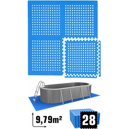 Eyepower 9.8 m² Swimming Pool Mats - 28 Protective Foam Tiles 62x62 - Outdoor Floor Pads - blau