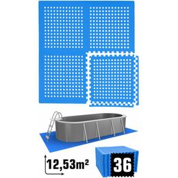 Eyepower 12,5 m² Poolunterlage - 36 eva Matten 62x62 - Unterlegmatten Set Pool Unterlage - blau