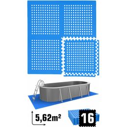 Eyepower 5,6 m² Poolunterlage - 16 eva Matten 62x62 - Unterlegmatten Set - Pool Unterlage - blau