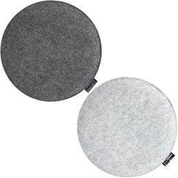 DuneDesign - 2 Round Felt Cushions for Designer Chairs ø 35x3 cm Soft Warm Reversible Grey - grau