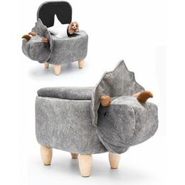 DuneDesign - Dino Spielzeug Hocker mit Stauraum 70x40x50 Sitzhocker für Kinder Kinderzimmer - grau
