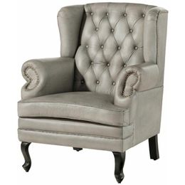 Massivmöbel24 Ohrensessel Echtleder 88x81x105 grau chesterfield 201 - grau