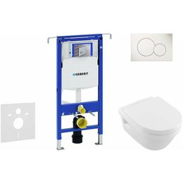 Geberit Duofix - Installationselement für Wand-WC mit Betätigungsplatte SIGMA01, Alpinweiß + Villeroy Boch - WC und WC Sitz, DirectFlush, SoftClose,