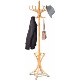 184cm Garderobenständer mit Schirmständer & 12 Kleiderhaken, Kleiderständer aus Holz, Garderobe Standgarderobe Natur - Costway