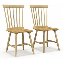 Costway Esszimmerstühle 2er Set, Windsor Stuhl Holz, Küchenstühle mit hoher Rückenlehne & Fußstütze, Sitzhöhe 46 cm, Stuhl bis 180 kg belastbar Natur