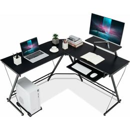 Costway - Eckschreibtisch, L-foermiger Computertisch mit beweglichem Staender, Abnehmbarer Monitorablage und ausziehbarer Tastaturablage, Bürotisch