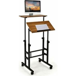 Costway Höhenverstellbarer Sitz-Steh Schreibtisch auf Rollen, Mobiler Stehschreibtisch mit 2-stufiger Computerarbeitsplatz, Laptoptisch Stehpult Stehtisch