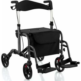 Costway Rollator faltbar und leicht mit Sitz, 2 in 1 Rollstuhl & Reiserollator Leichtgewicht, Gehhilfe 6-fach höhenverstellbar, Gehwagen mit Tasche & Bremsen