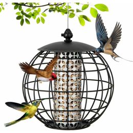 Costway Vogelfutterhaus zum Aufhängen, Käfigförmiger Vogelfutterspender aus Metall, Futterhäuschen für Wildvögel, Vogelfutterstation Wildvogelhäuschen für
