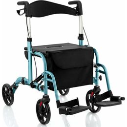 Costway Rollator faltbar und leicht mit Sitz, 2 in 1 Rollstuhl & Reiserollator Leichtgewicht, Gehhilfe 6-fach höhenverstellbar, Gehwagen mit Tasche & Bremsen