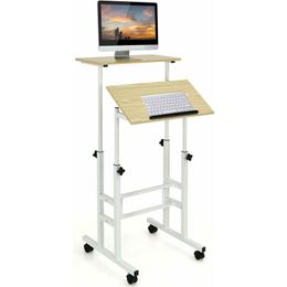 Costway - Hoehenverstellbarer Sitz-Steh Schreibtisch auf Rollen, Mobiler Stehschreibtisch mit 2-stufiger Computerarbeitsplatz, Laptoptisch Stehpult