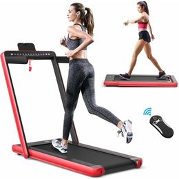 2 in 1 klappbares Walking Pad & Laufband App-kontrolliert Bluetooth led Display 1-12 km/h bis 120kg belastbar inkl. Handyhalterung, rot - Costway