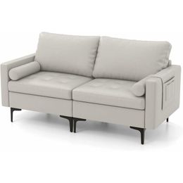 2 Sitzer Sofa, Schlafsofa 2 sitzer, mit Lehne, gepolsterter Sessel Loungesofa Schlafcouch Metallrahmen, Doppelsofa für Wohnzimmer (Hellgrau) - Costway