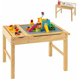Costway 2 in 1 Kindertisch mit umkehrbarer Tischplatte, Spieltisch aus Kiefernholz mit Stauraum, Seiternstange & Papierrolle, Aktivitätstisch Legotisch für