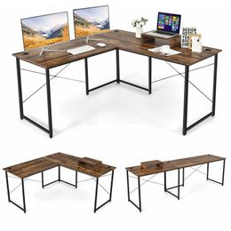 Costway Schreibtisch mit Laptopständer, L-Form reversibler Eckschreibtisch, platzsparend, einfache Montage, Metall, Computertisch mit 3 Kabellöchern,