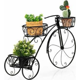 Costway - Blumenregal Pflanzenstaender Fahrrad, Blumentopf-Staender Metall mit 3 Koerben, Restro Pflanzenregal Pflanzenhalter mit dekorativen Raedern