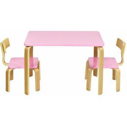 Sitzgruppe Kinder, 3tlg. Kindersitzgruppe, Kindermoebel aus Holz, Kindertisch mit 2 Kinderstuehlen, Kindertischgruppe pink - Costway