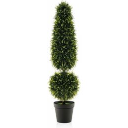 Costway 120 cm Kunstpflanze grün, Kunstbaum mit Topf, Zimmerpflanze Deko, Dekopflanze künstlich, Topfpflanze Buchsbaum Formschnitt, Grünpflanzen für