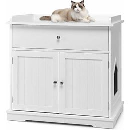 Costway Katzenschrank mit Schublade & Tür & Eingang, 3-in-1 Katzenhaus Katzentoilette Beistelltisch, Schrank Katzenklo Katzenkommode, Katzenhoehle