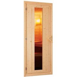 Woodfeeling Sauna Innenkabine Leona Innensauna 3 Sitzbänke aus Holz , Saunakabine mit 38 mm Wandstärke Infrarotsauna - Naturbelassen - Karibu