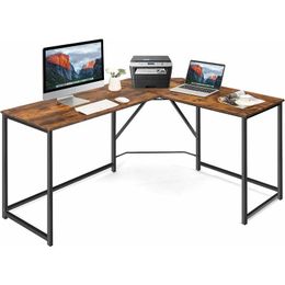 Schreibtisch, L-förmiger Computertisch, Gaming Tisch mit runder Ecke, moderner Ecktisch für Arbeit & Gaming, 148×120×75cm (Vintagebraun) - Costway