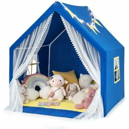 Costway - Kinderspielhaus mit Sternenlichtern, Prinzessin Prinzess Kinderzelt mit Fenster & Matte & bunten Flaggen, Spielzelt mit doppeltem Vorhang,