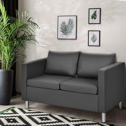 2 Sitzer Sofa mit Kissen, Sofagarnitur Kunstleder, Couchgarnitur perfekt für Zuhause und Büro, grau - Costway