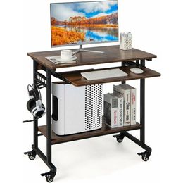 Costway - Schreibtisch mit Rollen, Tastaturablage, platzsparender Computertisch PC-Tisch mit Ablagefläche unten und Haken, industrieller Laptoptisch