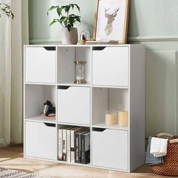 Costway Bücherregal, Standregal, mit 9 Fächern, 5 Türen, freistehend, für Wohnzimmer, Arbeitszimmer, Kinderzimmer, Büro, Aufbewahrungsregal, 90 x 29 x 90 cm