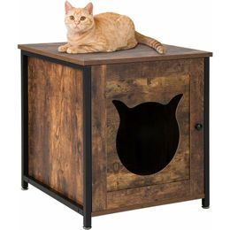 Costway Katzenschrank Katzenklo Schrank, Katzentoilette mit Tür & Eingang, Katzenhaus Beistelltisch Holz, Katzenhöhle für kleine und mittlere Katzen,