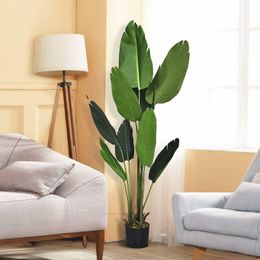 Costway - 160cm Kunstpflanze Tropische Palme Kuenstliche Monstera Schlangenpflanze, Zimmerpflanze mit stabilem Topf & 10 Blaettern, Pflanze Gruen