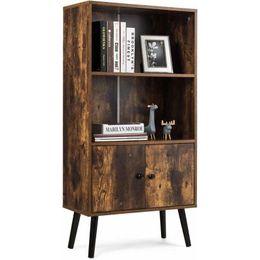 Bücherschrank mit 2 Türen, Bücherregal Holz, Standregal Vintage, Holzregal braun, Aufbewahrungsregal 60x30x120cm - Costway