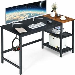 Costway Computertisch 150cm, Schreibtisch mit herausnehmbaren Ablagefächern, industrieller Laptop-Schreibtisch mit Kopfhörerhaken Stahlrahmen, pc Tisch für