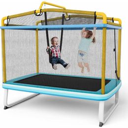 Costway - 3 in 1 Kindertrampolin, Gartentrampolin rechteckig mit Schaukel, Reckstange, Fitness Trampolin mit Sicherheitsnetz & Randabdeckung,