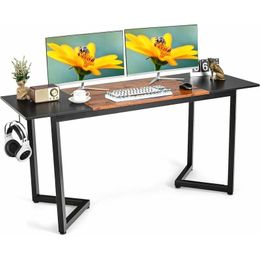 Costway - Schreibtisch, 160 x 60 x 74 cm, Computertisch schmal, Bürotisch mit Spleißbrett & Haken, PC-Tisch Holz Officetisch, Arbeitstisch
