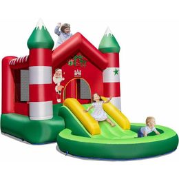 Costway - Weihnachtliches Hüpfburg mit Rutsche, aufblasbares Spielburg mit rundem Bällebad, Kinder Springburg für Indoor und Outdoor, 390 x 210 x 220