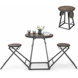 Bartisch mit Barhocker Set, 2 Personen Bartisch Set klappbar, Küchentheke Holz mit Metallrahmen, für Wohnzimmer, Esszimmer und Küche - Costway