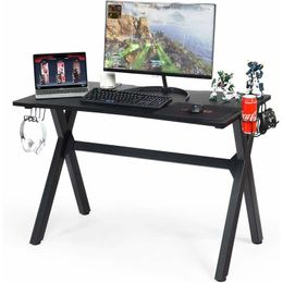 Gamingtisch mit Mauspad und Kabelführungslöcher, Stahlrahmen, Computertisch - Costway