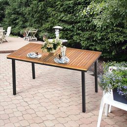 Gartentisch mit Schirmloch, Akazienholz Terrassentisch , Esstisch Rechteckig Metallrahmen für 6-8 Personen, 140x75x76cm - Costway