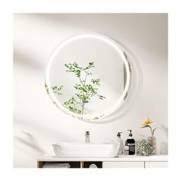 Badspiegel mit Anti-Beschlage Spiegelheizung und Anzeige, LED-Spiegel dimmbar, Badezimmerspiegel 3000K-6500K Wandspiegel 81 x 81 x 4 cm - Costway