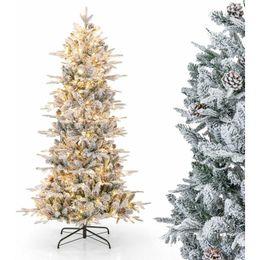 Costway 180 cm Künstlicher Weihnachtsbaum mit Beleuchtung, 210 LEDs in Warmweiß, Tannenbaum mit Metallständer & 36 Tannenzapfen, Weihnachten Christbaum