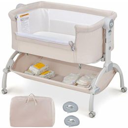 Costway - 3 in 1 Beistellbett & Babywiege & Stubenwagen, Reisebett Baby mit Matratze, Tragetasche, Aufbewahrungskorb 7 Fach höhenverstellbar,