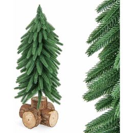 Costway - 40cm Kleiner Weihnachtsbaum, Mini Weihnachtsbaum mit Sockel aus Massivholz & 200 Zweigspitzen, künstlicher Tisch Weihnachtsbaum, Tannenbaum