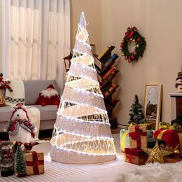 Costway - 155 cm led Weihnachtsbaum Kegelform, Lichterbaum mit Lichterkette, 300 warmweißen und 250 kaltweißen LEDs, beleuchtete Weihnachtsdeko,
