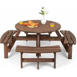 Costway - Picknicktisch Set Holz für 8 Personen, Gartentisch mit Schirmloch & 4 Bänken, Terrassenmöbel Gartenmöbel Essgruppe für Garten, Terrasse,