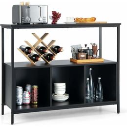 Küchenschrank Sideboard, mit Metallrahmen & offenem Regal & 3 Fächern, Kommode Küche Holz, 110 x 42,5 x 88 cm Schwarz - Costway