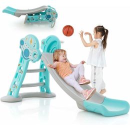 Rutsche Outdoor, 3 in 1 Kinderrutsche & Leiter & Basketballkorb, Kinder Rutsche ab 18 Monaten (Blau) - Costway