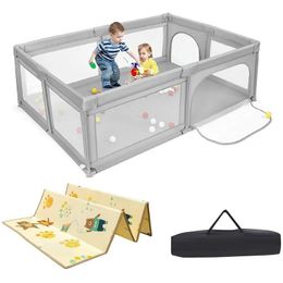 Costway Baby Laufstall mit 50 Bällen & 2 Türen, Laufgitter mit atmungsaktivem Netz und Reißverschluss, Laufgitterzelt für Säuglinge und Kleinkinder, 205 x