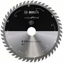 Bosch Akku-Kreissägeblatt Standard for Wood, 216 x 1,7/1,2 x 30, 48 Zähne, Spanwinkel 15°