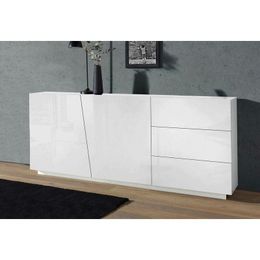 Modernes Sideboard mit 2 Türen und 3 Schubladen, Made in Italy, Küchen-Sideboard, Wohnzimmer-Design-Buffet, 180x43h86 cm, glänzend weiße Farbe - Dmora